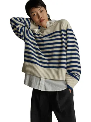 Everlane Boxy Crew Neck Sweater Bright Navy/bone