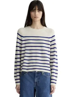 Everlane Boxy Crew Neck Sweater Soft White / Deep Blue