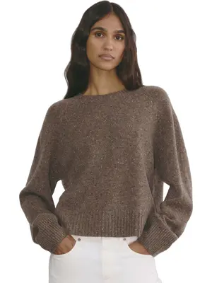 Everlane Boxy Crew Neck Sweater Taupe Brown Donegal