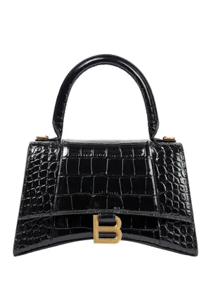 Balenciaga Hourglass Small Croc-effect Leather Crossbody Bag - Black