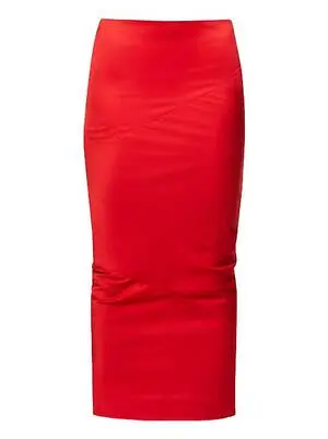 House Of Cb Fitted Satin Midi Skirt - Scarlet