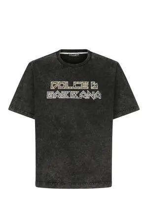 Dolce & Gabbana Stud-embellished Washed Cotton T-shirt - Black
