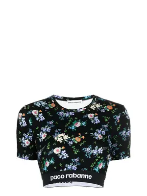 Rabanne Floral-print Crop Top - Black