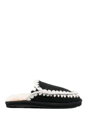 Mou Braided Shearling Slippers - Black
