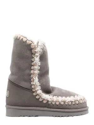 Mou Contrast-stitching Moccasin Boots - Grey