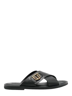 FERRAGAMO Logo-plaque Leather Sandals - Black