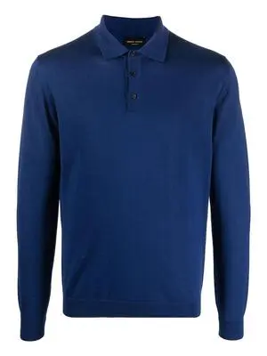 ROBERTO COLLINA Long-sleeve Polo Shirt - Blue