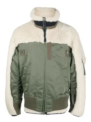Sacai Panelled Funnel Neck Jacket - Green
