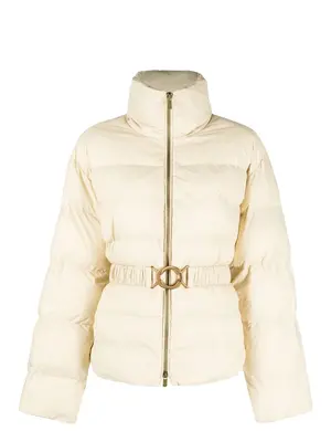 Pinko Logo Print Collar Puffer Jacket - Neutrals