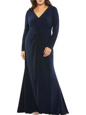Mac Duggal Plus Twist Front Jersey Gown - Midnight