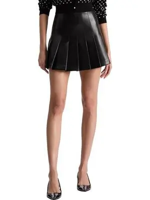 Alice + Olivia Vegan Leather Pleated A-line Mini Skirt - Black
