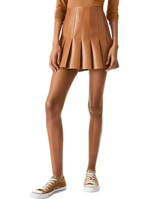 Alice + Olivia Vegan Leather Pleated A-line Mini Skirt - Brown
