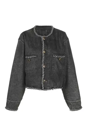 R13 Chain-embellished Denim Jacket - Grey