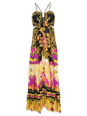Camilla Printed Gathered Cut-out Maxi Dress - Multicolour