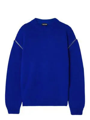 TOM FORD Zip-detailed Cashmere Sweater - Blue