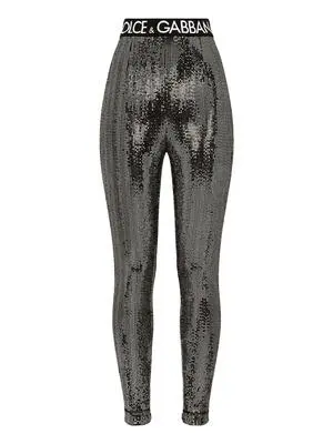 DOLCE & GABBANA Logo-waistband Sequin-embellished Leggings