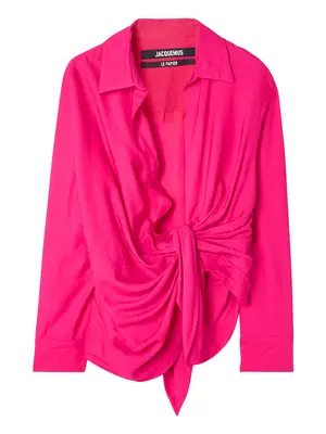 Jacquemus Bahia Knotted Draped Shirt - Pink