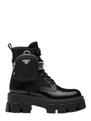 Prada Pouch-detailed Leather Lace-up Boots - Black