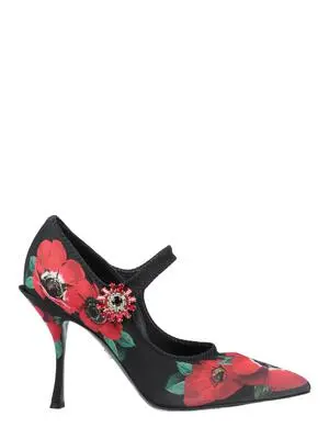 Dolce & Gabbana Floral Jersey Mary Jane Pumps - Black