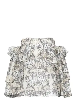 Erika Cavallini Ruched Floral-print Top - Beige