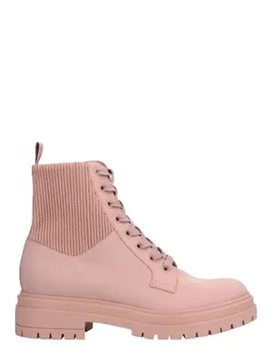 GIANVITO ROSSI Blush Leather And Textile Combat Boots
