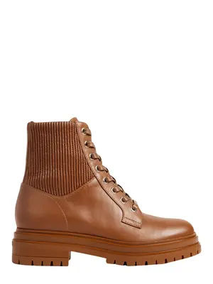 GIANVITO ROSSI Blush Leather And Textile Combat Boots Tan