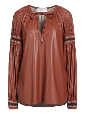 Beatrice B BEATRICE .B Coated Bohemian Blouse Tan
