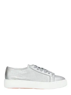Santoni Santoni Black Leather Lace-Up Sneakers Silver