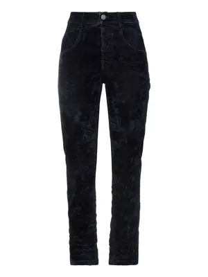 High Tapered Embellished Velvet Pants Dark Blue