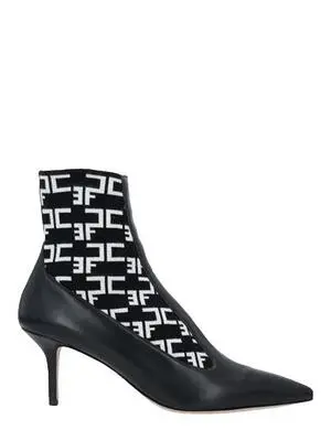 Elisabetta Franchi Ankle Boots In Soft Leather And Textile Fibers - Black