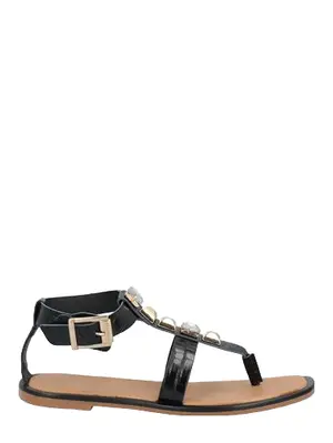 APEPAZZA Leather Thong Sandals Black