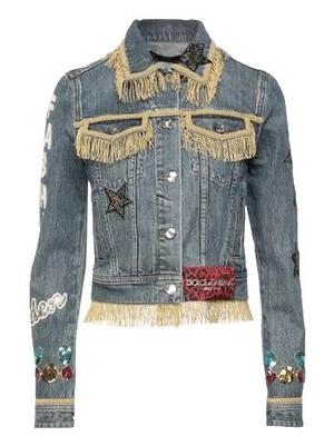 Dolce & Gabbana Embellished Denim Jacket With Fringe - Blue