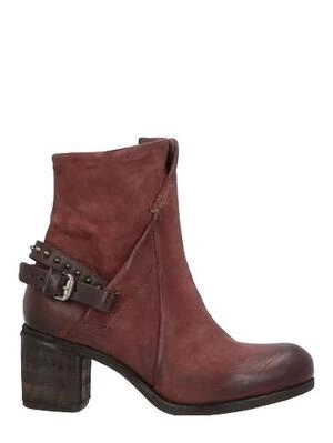 A.S.98 Burgundy Leather Ankle Boots With Studs And Strap Detail - Red