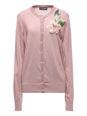 Dolce & Gabbana DOLCE & GABBANA Cardigan With Floral Applique Pastel Pink