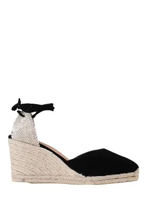 CastaÑer Leather Wedge Espadrilles Black