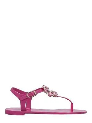 Dolce & Gabbana Thong Sandal In Rubber And Calfskin Fuchsia