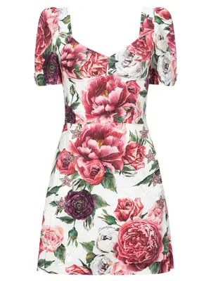 Dolce & Gabbana DOLCE & GABBANA Floral Jacquard Mini Dress Garnet