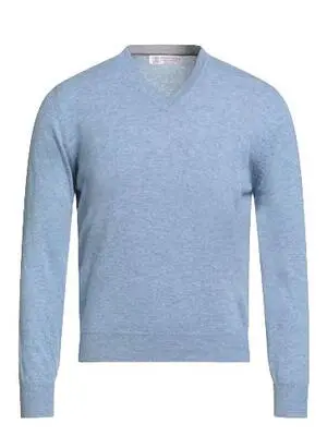 Brunello Cucinelli Cashmere V-Neck Sweater Blue