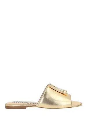 Moschino Calfskin Flat Sandals With Logo Detail - Gold