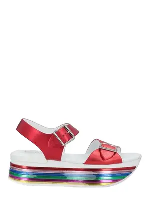 Hogan Leather Flatform Sandals Red