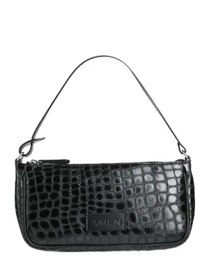 Amen Leather Handbag With Crocodile Print - Black