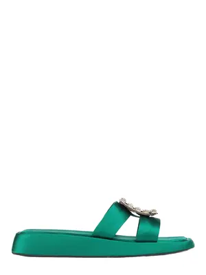 ROGER VIVIER ROGER VIVIER Marigold Textile Fiber Slide Sandals Emerald Green