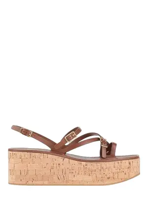 TOD'S Leather Wedge Slingback Sandals - Brown