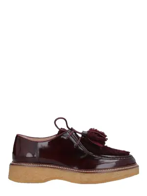 TOD'S Lace-Up Shoe With Shearling Trim Maroon