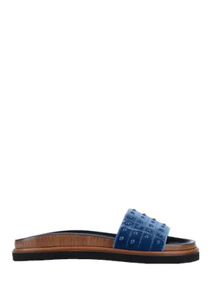 TOD'S Velvet Slide Sandals With Studs - Blue