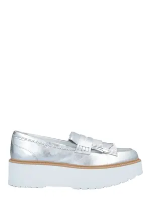 Hogan Loafers In Soft Leather With Flatform Sole - Silver