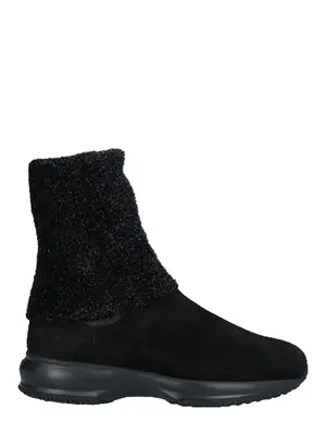 Hogan Ankle Boots In Leather And Textile Fibers - Black