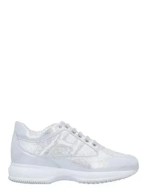Hogan Laminated Leather Wedge Sneakers - Silver