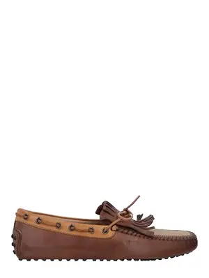 TOD'S Leather Loafers With Textile Fibers - Brown