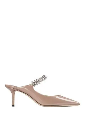 JIMMY CHOO Bing 65 Patent Leather Mules With Crystal Strap - Ballet Pink